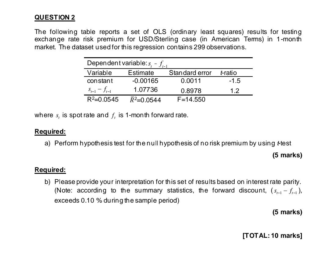 Solved The following table reports a set of OLS (ordinary | Chegg.com