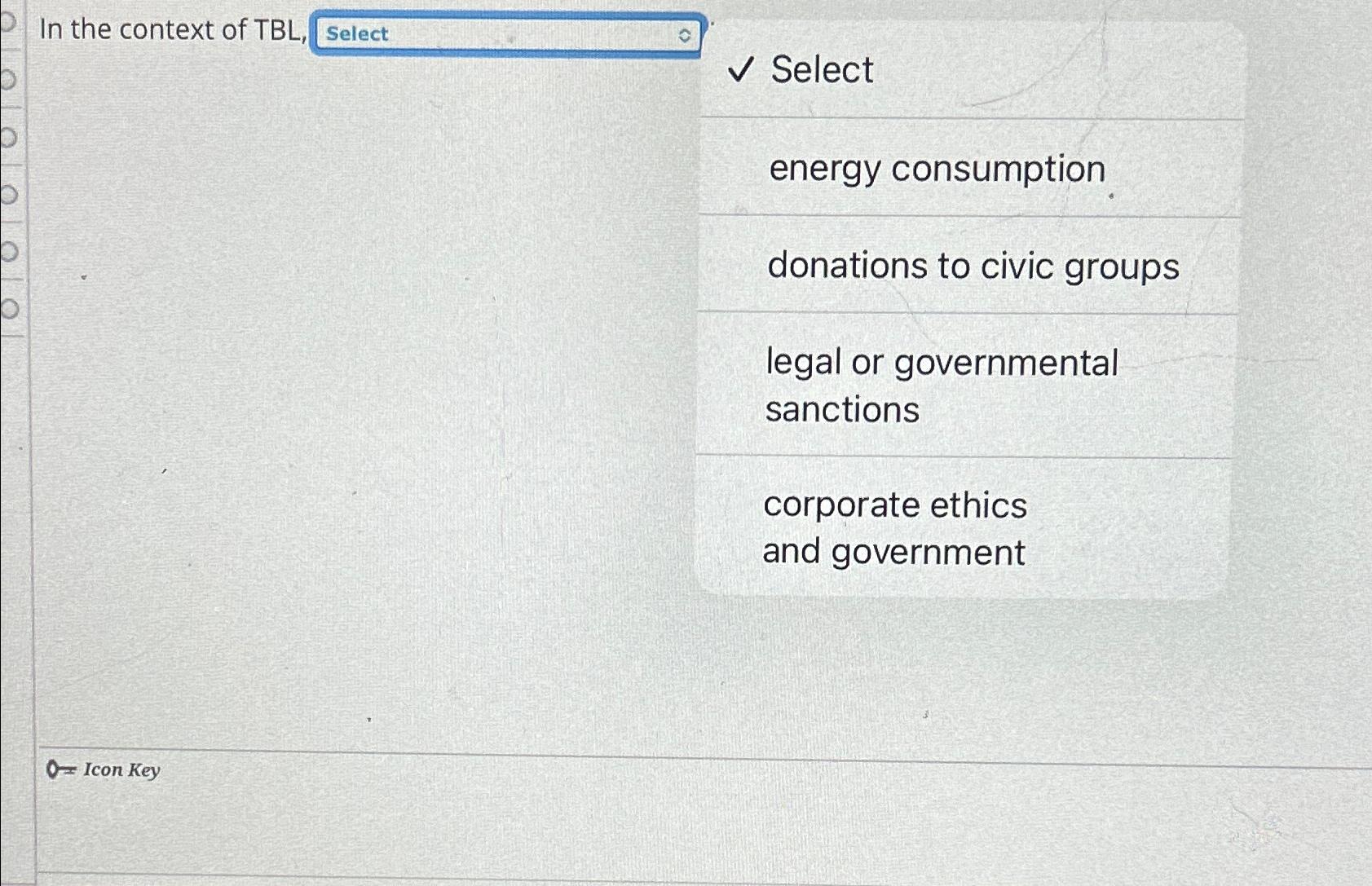 Solved In the context of TBL, ﻿Select ﻿Selectenergy | Chegg.com