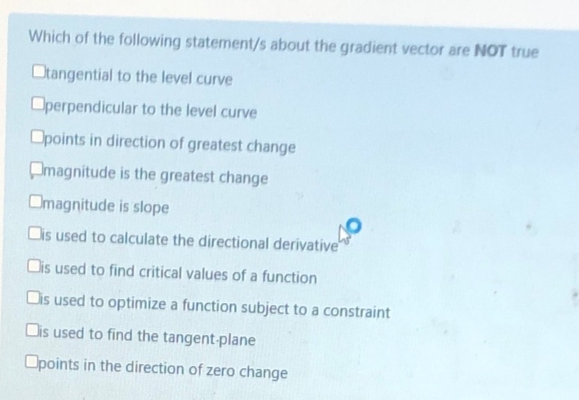 Solved Which of the following statement/s about the gradient | Chegg.com