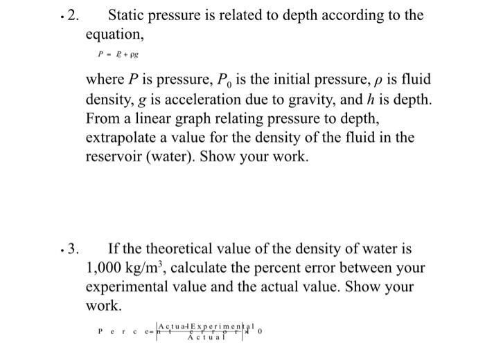 Solved Lab 10 - Hydrostatic Pressure Data Analysis Table 1: | Chegg.com