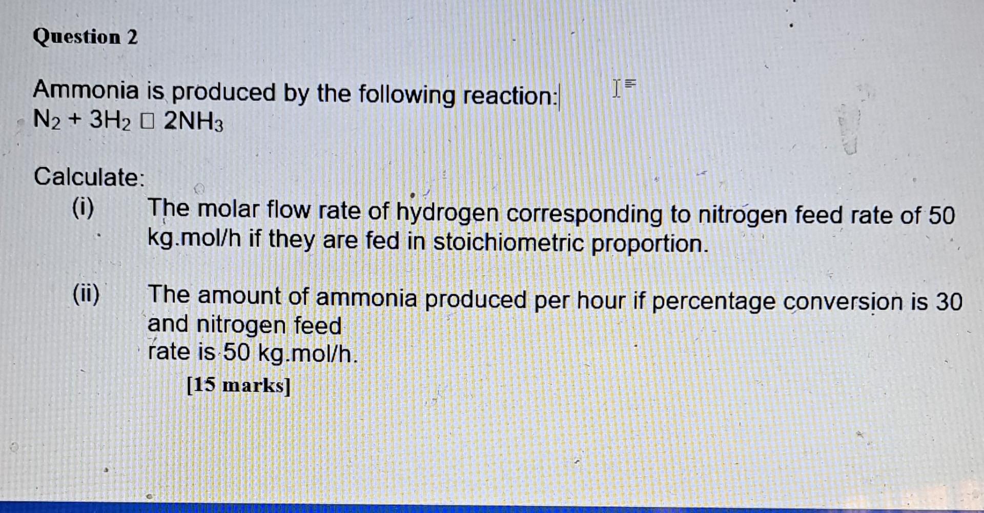 Solved Ammonia is produced by the following reaction: | Chegg.com