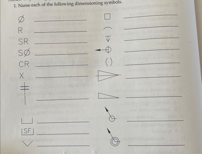Solved 1. Name each of the following dimensioning symbols. ∅ | Chegg.com