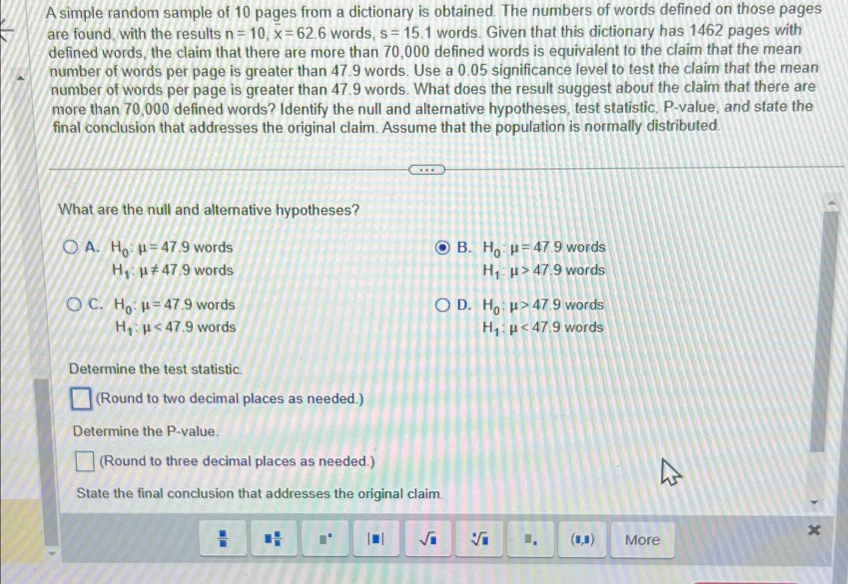 Solved A simple random sample of 10 ﻿pages from a dictionary | Chegg.com