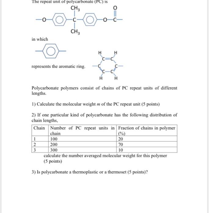 Solved The repeat unit of polycarbonate (PC) is CH3 -C 0C | Chegg.com