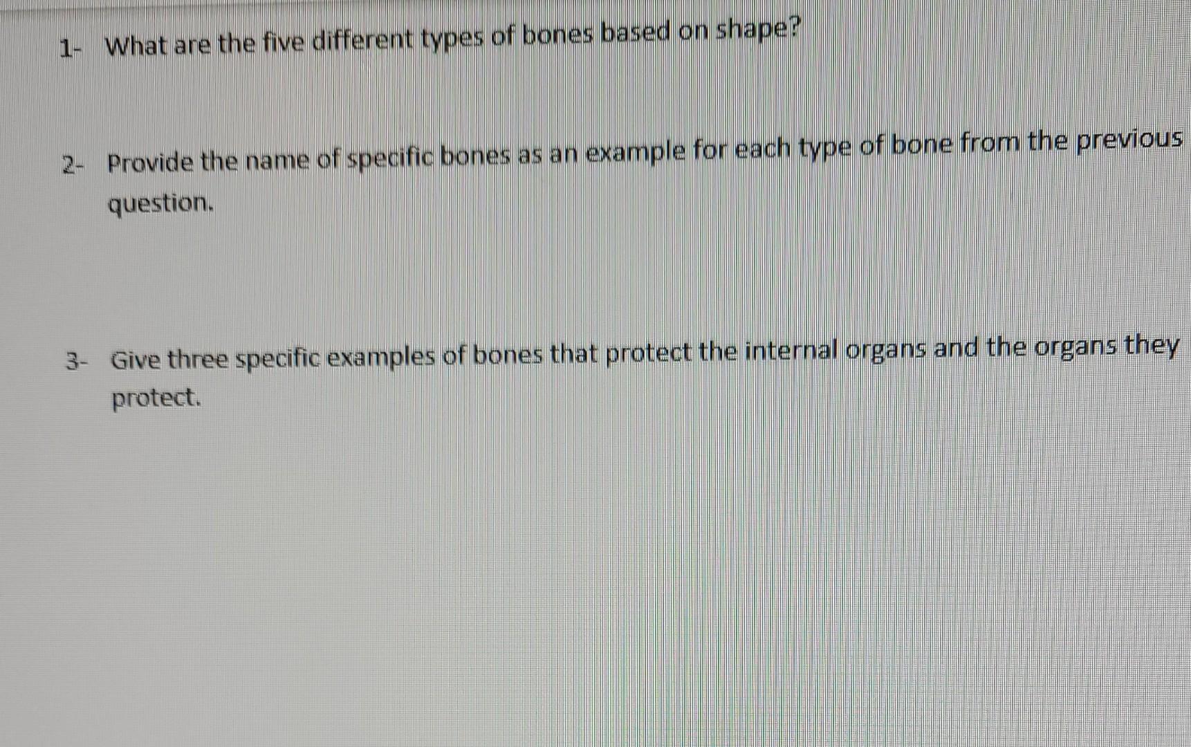 Solved 1- What are the five different types of bones based | Chegg.com