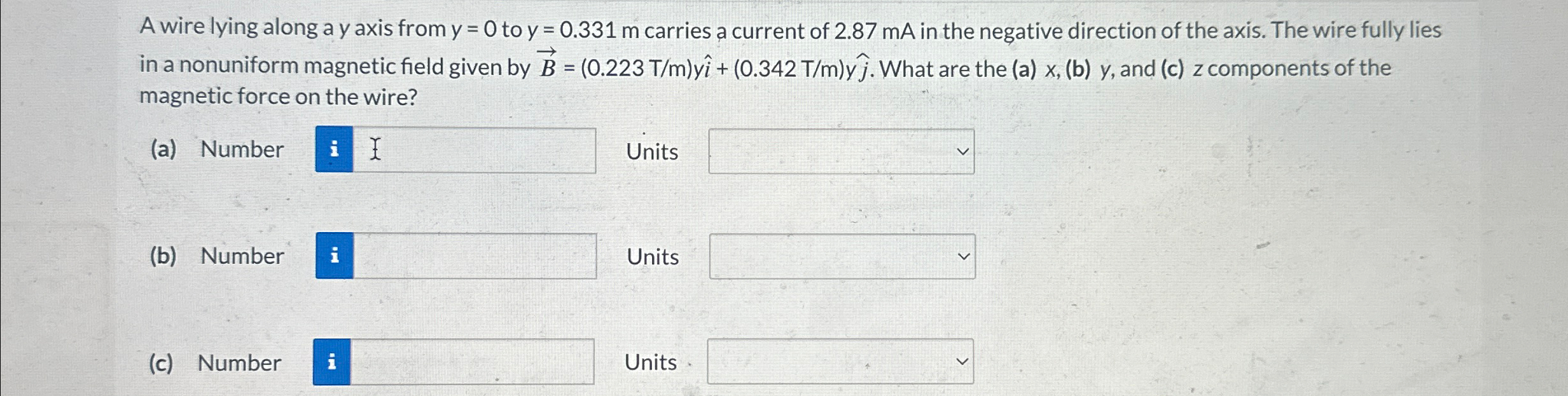 Solved A wire lying along a y ﻿axis from y=0 ﻿to y=0.331m | Chegg.com