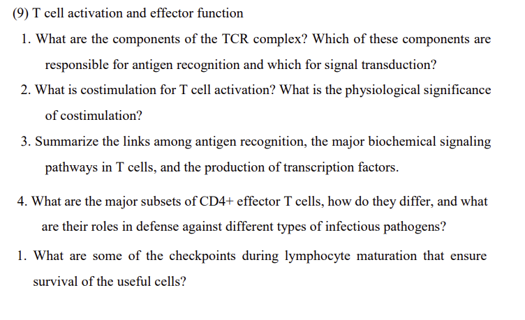Solved (9) ﻿T cell activation and effector functionWhat are | Chegg.com