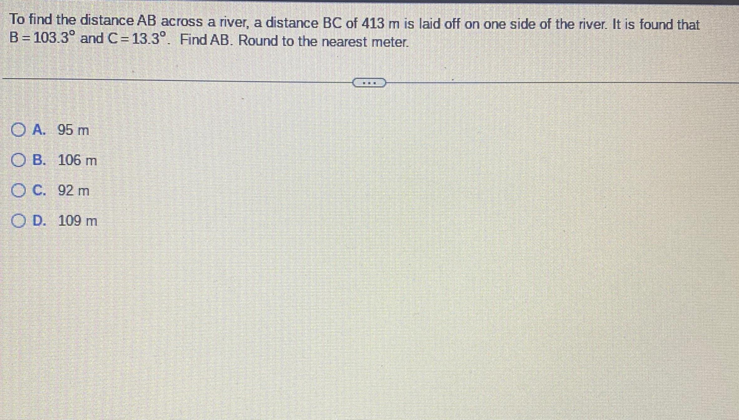Solved To find the distance AB ﻿across a river, a distance | Chegg.com