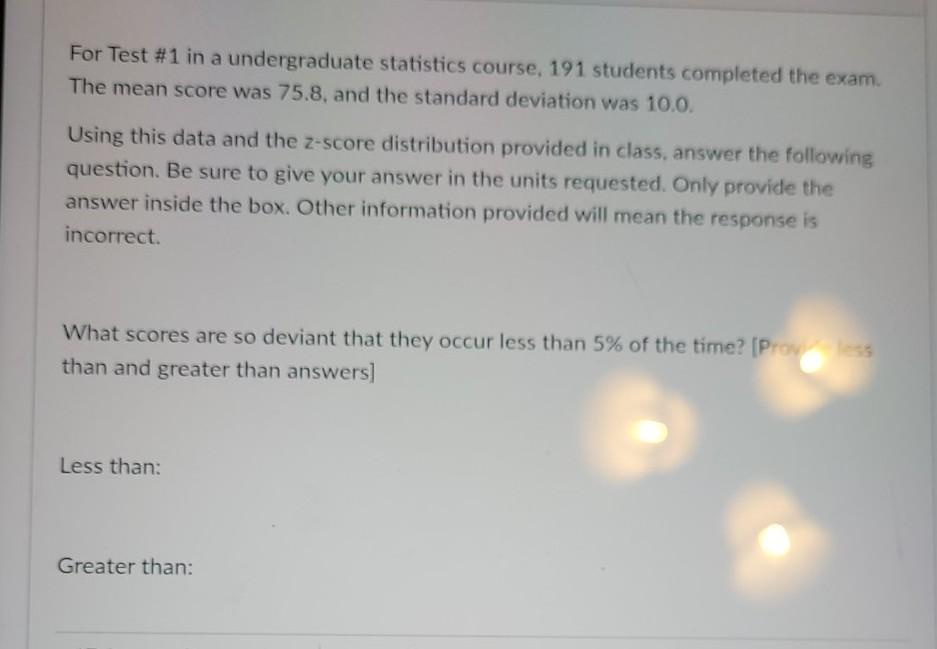 Solved For Test #1 in a undergraduate statistics course, 191 | Chegg.com