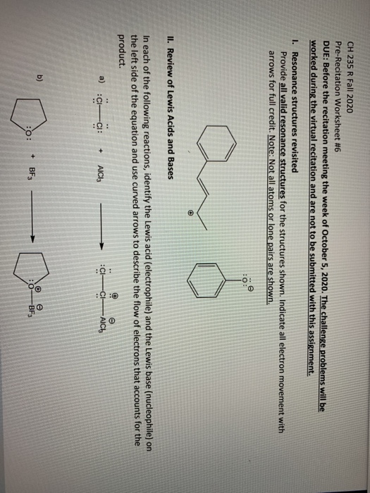 Solved CH 235 R Fall 2020 Pre-Recitation Worksheet #6 DUE: | Chegg.com