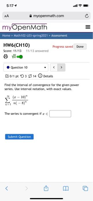 Solved 5:17+ AA myopenmath.com myOpenMath = Home > | Chegg.com