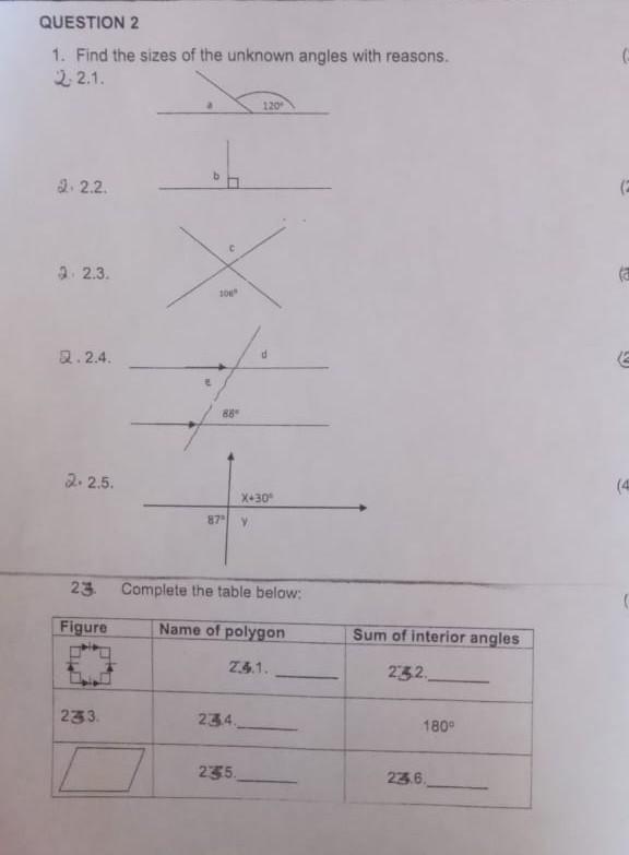 Solved 1. Find the sizes of the unknown angles with reasons. | Chegg.com