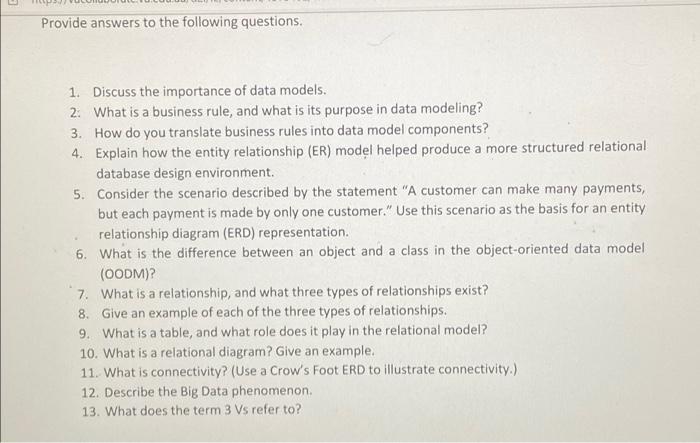 Solved Provide answers to the following questions. 1. | Chegg.com