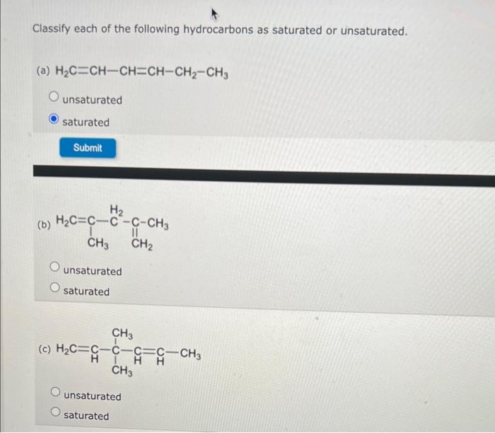 Solved Classify each of the following hydrocarbons as | Chegg.com