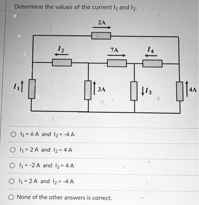 Solved Determine the values of the current I1 and I2. I1=6 A | Chegg.com
