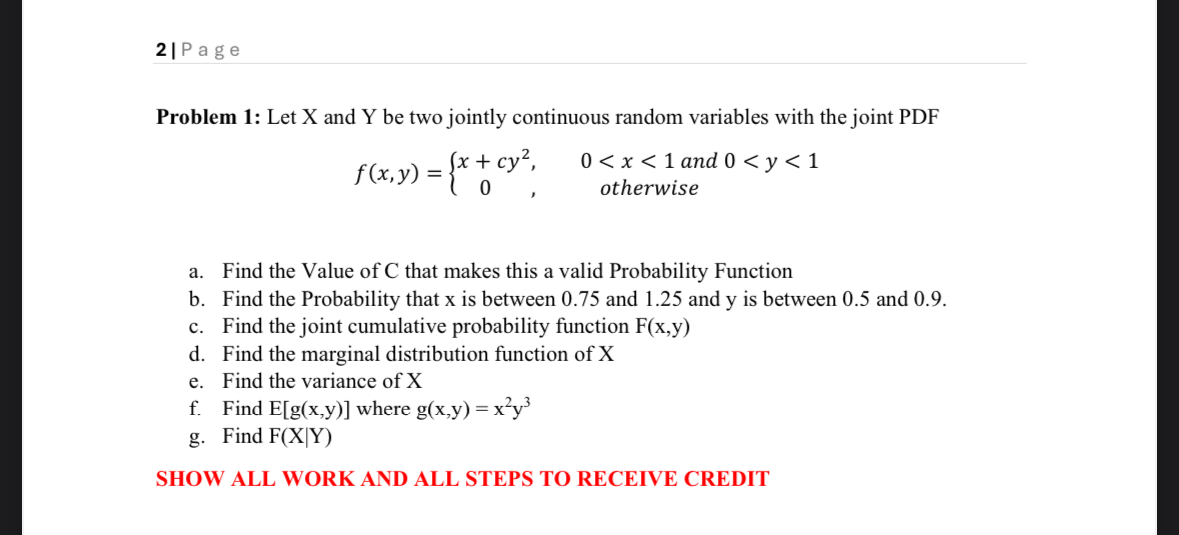 Solved 2|| ﻿P a g eProblem 1: Let x ﻿and Y ﻿be two jointly | Chegg.com