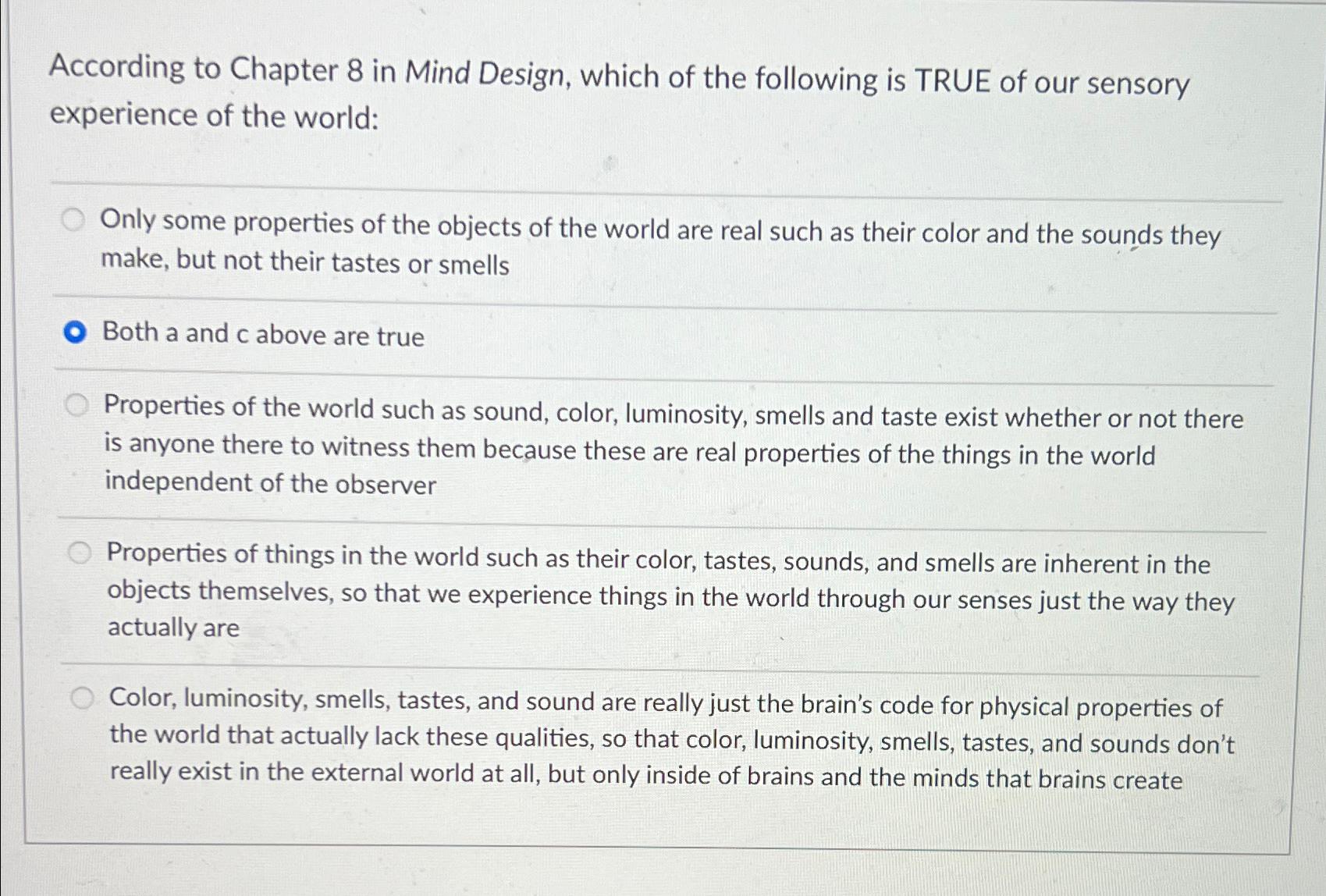 Solved According to Chapter 8 ﻿in Mind Design, which of the | Chegg.com