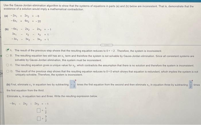 Solved Use the Gauss-Jordan elimination algorithm to show | Chegg.com