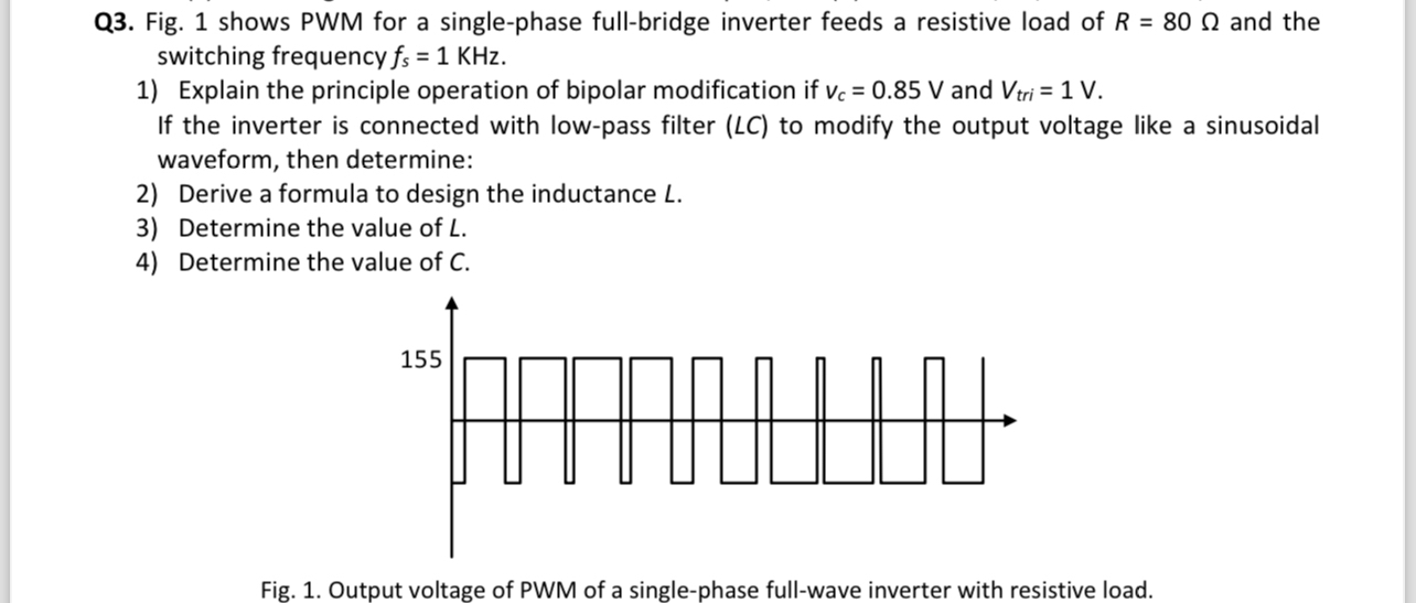 Solved Q3. ﻿Fig. 1 ﻿shows PWM for a single-phase full-bridge | Chegg.com