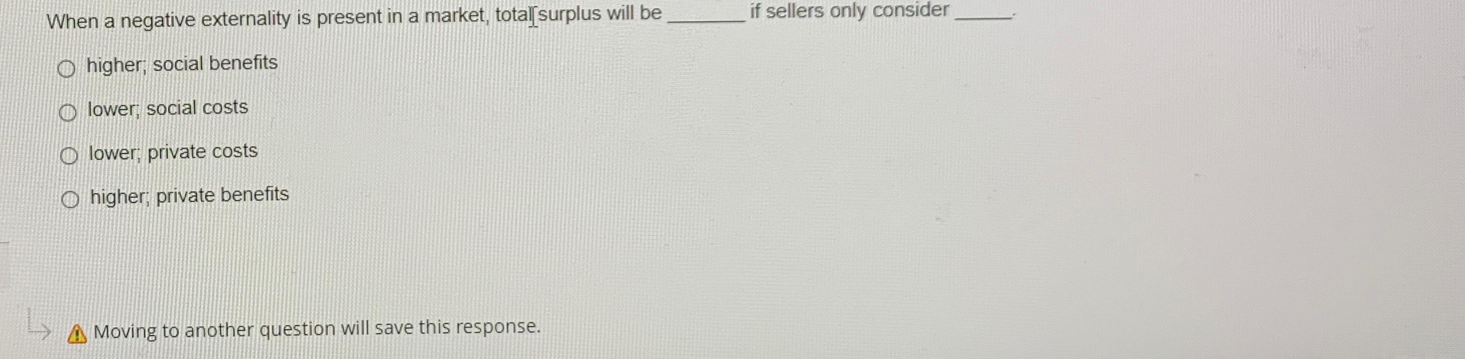 Solved When a negative externality is present in a market, | Chegg.com