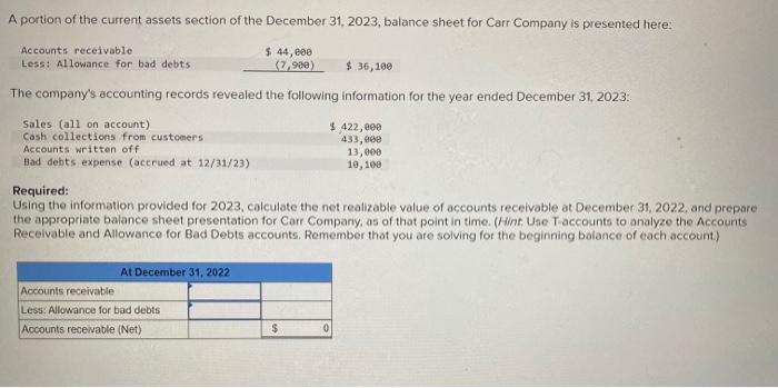 Solved A portion of the current assets section of the | Chegg.com