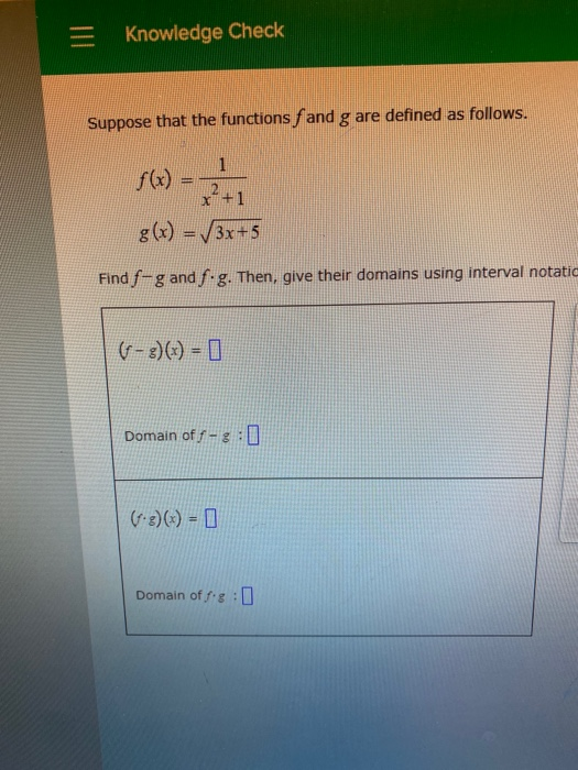 Solved = Knowledge Check Suppose that the functions fand g | Chegg.com Solved = Knowledge Check Suppose that the functions fand g | Chegg.com