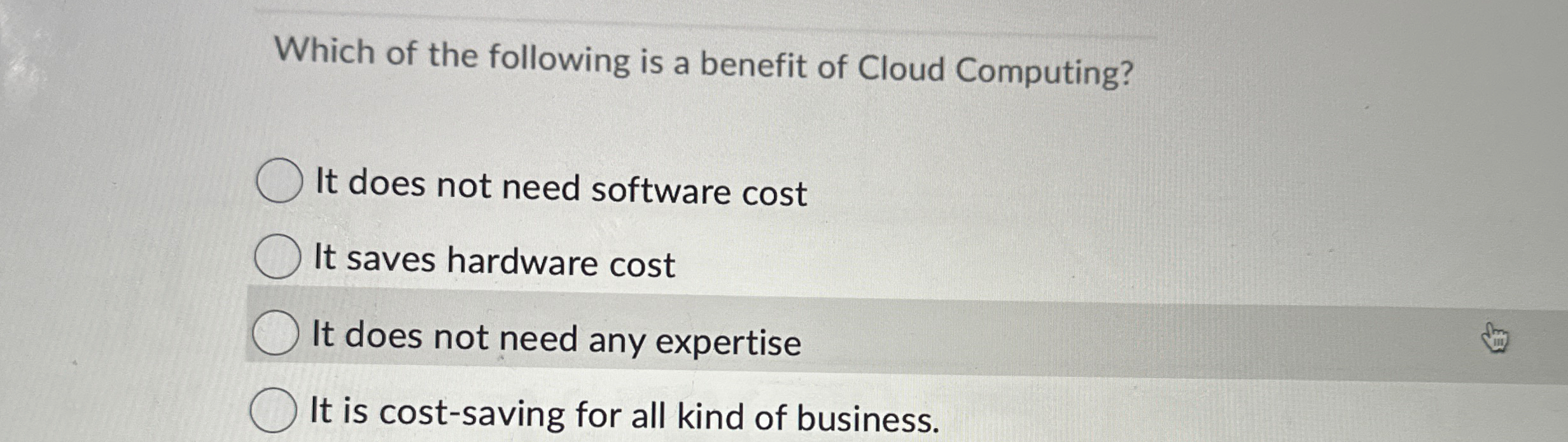 Solved Which of the following is a benefit of Cloud | Chegg.com