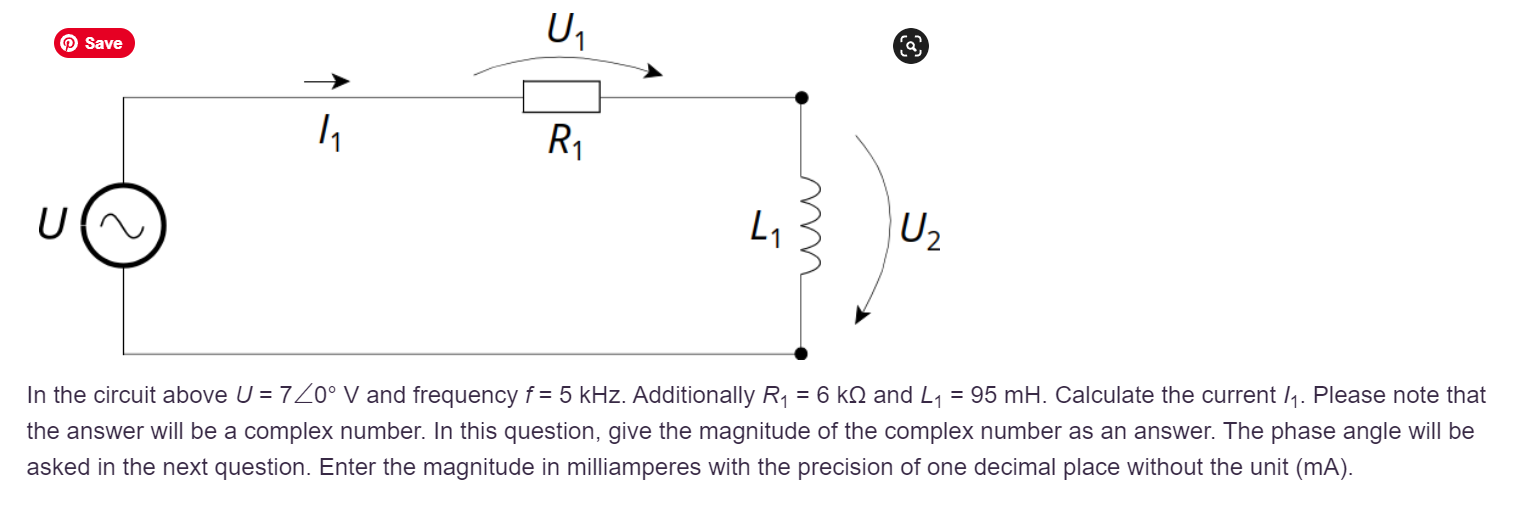 Solved In the circuit above U=7?0°V ﻿and frequency f=5kHz. | Chegg.com