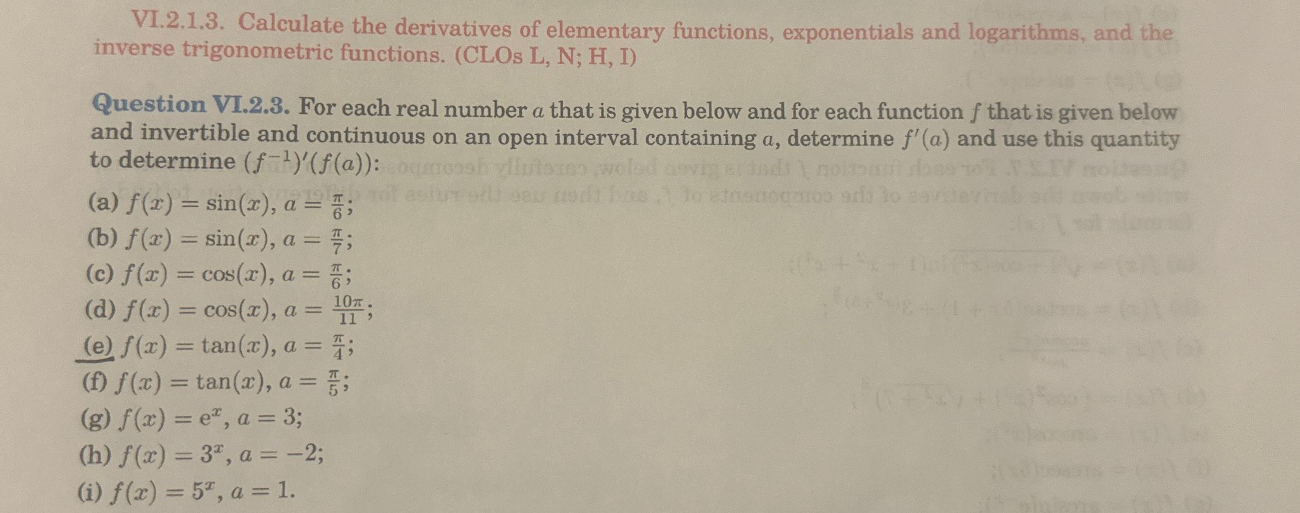 Solved VI.2.1.3. ﻿Calculate the derivatives of elementary | Chegg.com