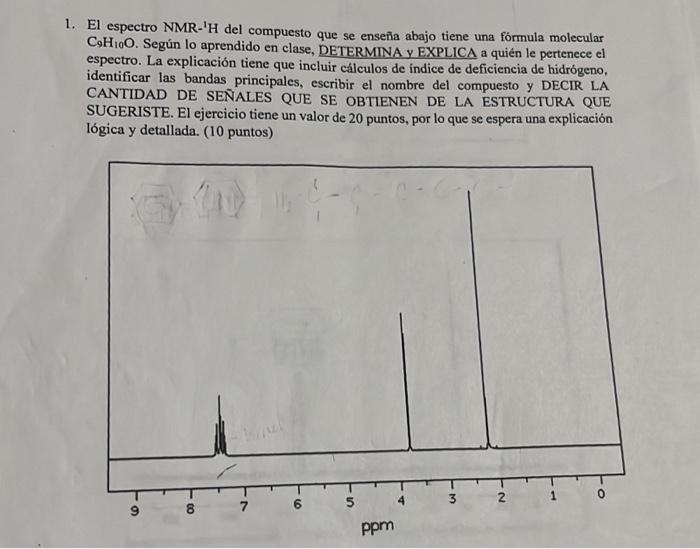 Solved 1. El espectro NMR- −1H del compuesto que se enseña | Chegg.com