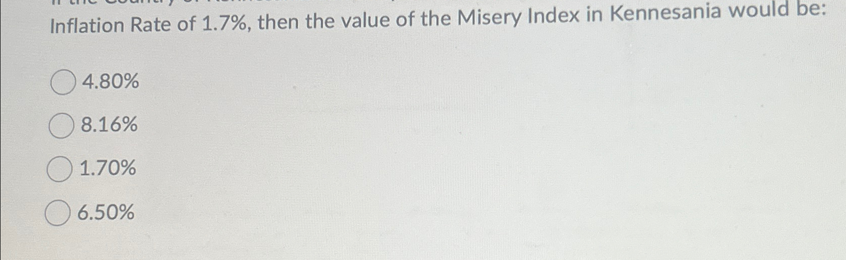 Solved Inflation Rate of 1.7%, ﻿then the value of the Misery | Chegg.com