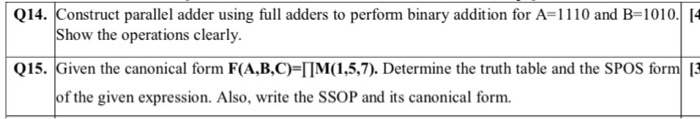 Solved Q14. Construct parallel adder using full adders to | Chegg.com