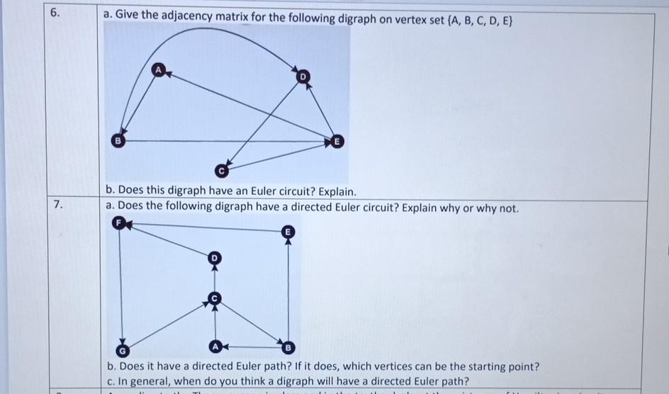 Solved a. Give the adjacency matrix for the following | Chegg.com