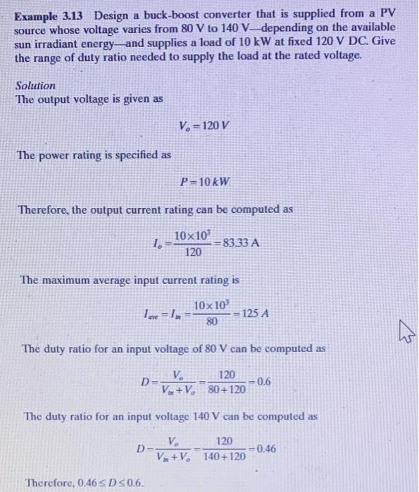 Solved Example 3.13 Design a buck-boost converter that is | Chegg.com