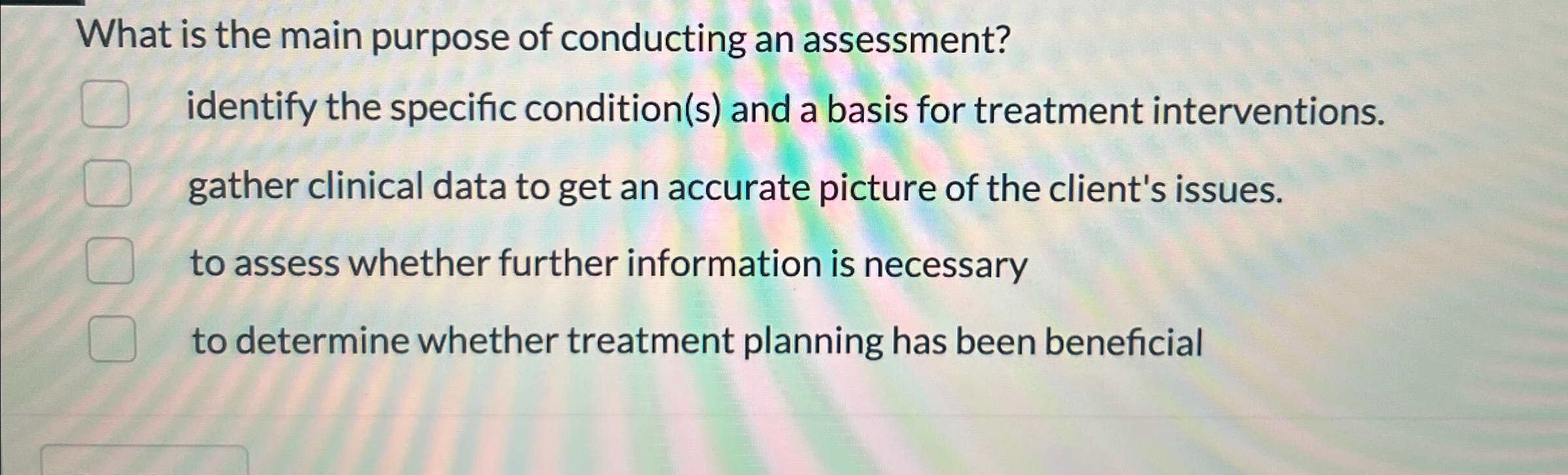 Solved What is the main purpose of conducting an | Chegg.com