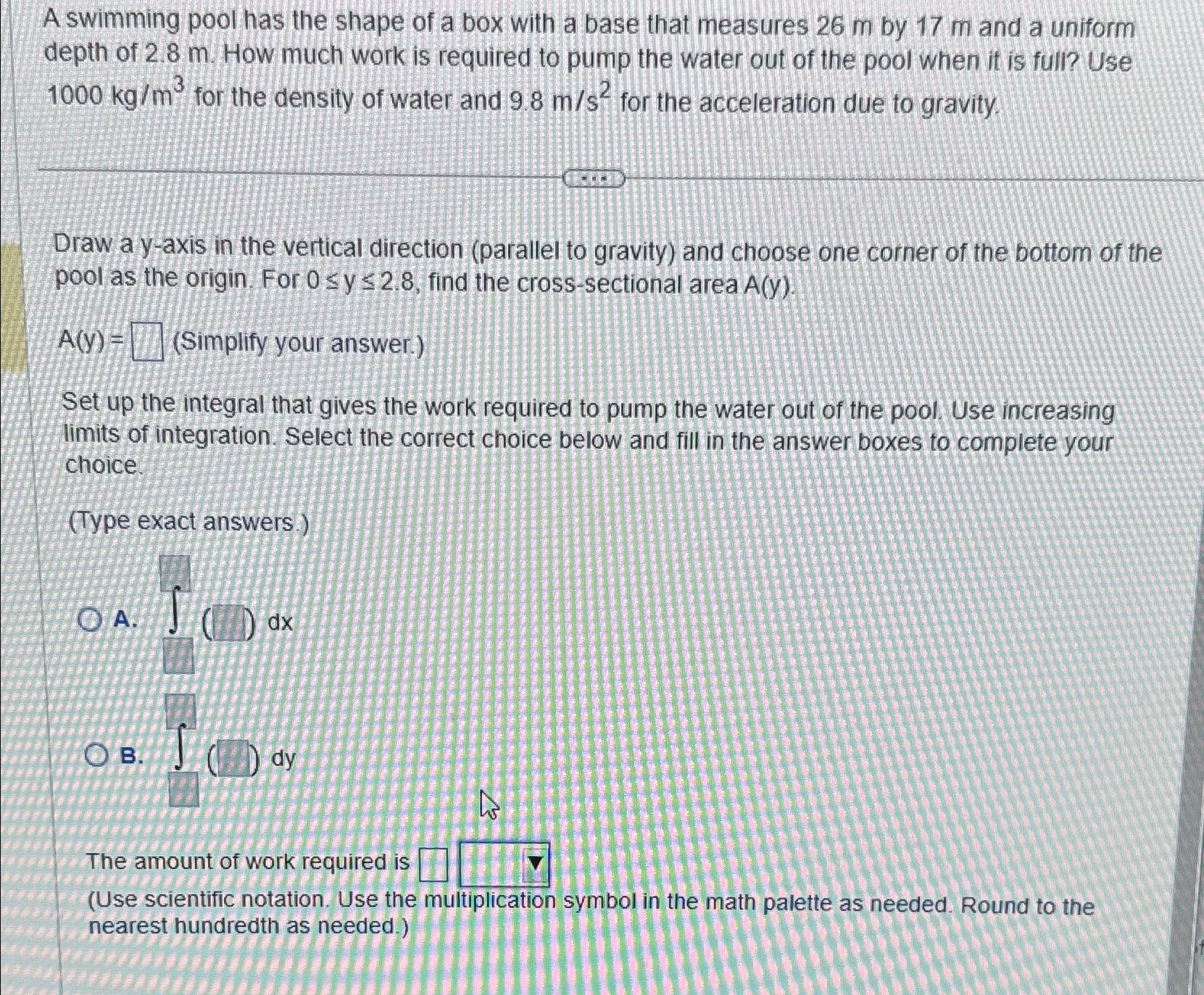 Solved A swimming pool has the shape of a box with a base | Chegg.com