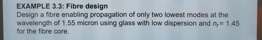 Solved EXAMPLE 3.3: Fibre design Design a fibre enabling | Chegg.com
