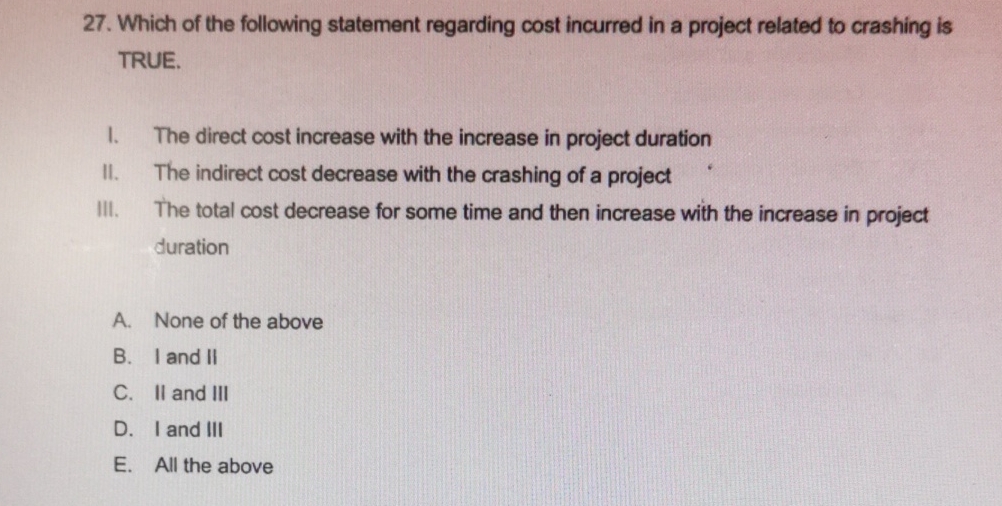 Solved Which of the following statement regarding cost | Chegg.com