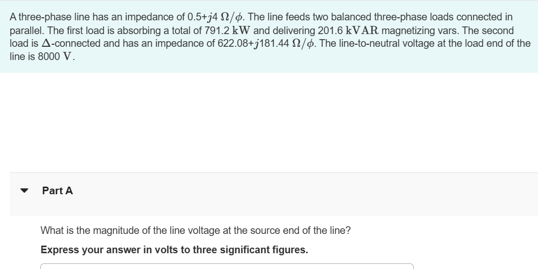 Solved A three-phase line has an impedance of 0.5+j4(\Omega | Chegg.com