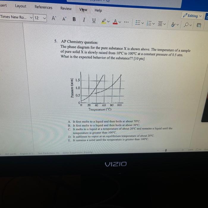 5. AP Chemistry question: The phase diagram for the | Chegg.com