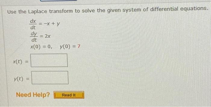 Solved Use the Laplace transform to solve the given system | Chegg.com