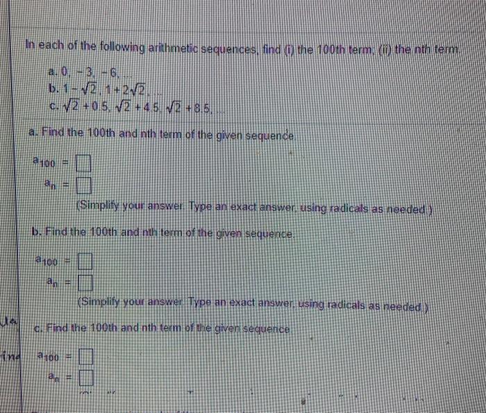 Solved In each of the following arithmetic sequences, find | Chegg.com