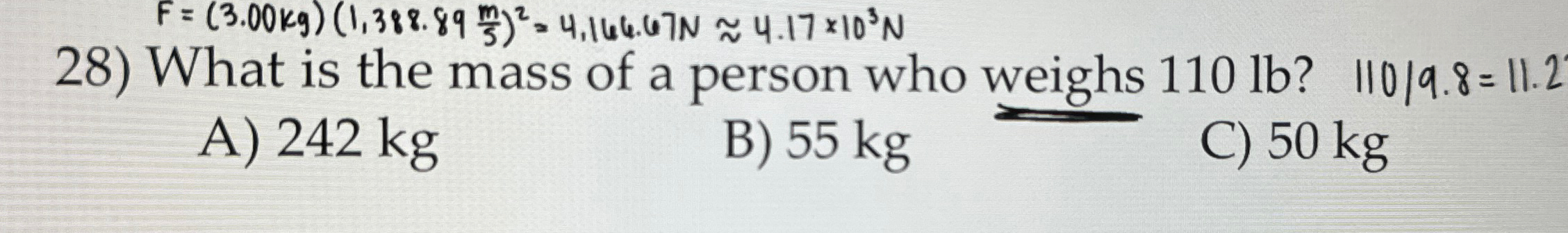 Solved What is the mass of a person who weighs 110 ﻿lb | Chegg.com