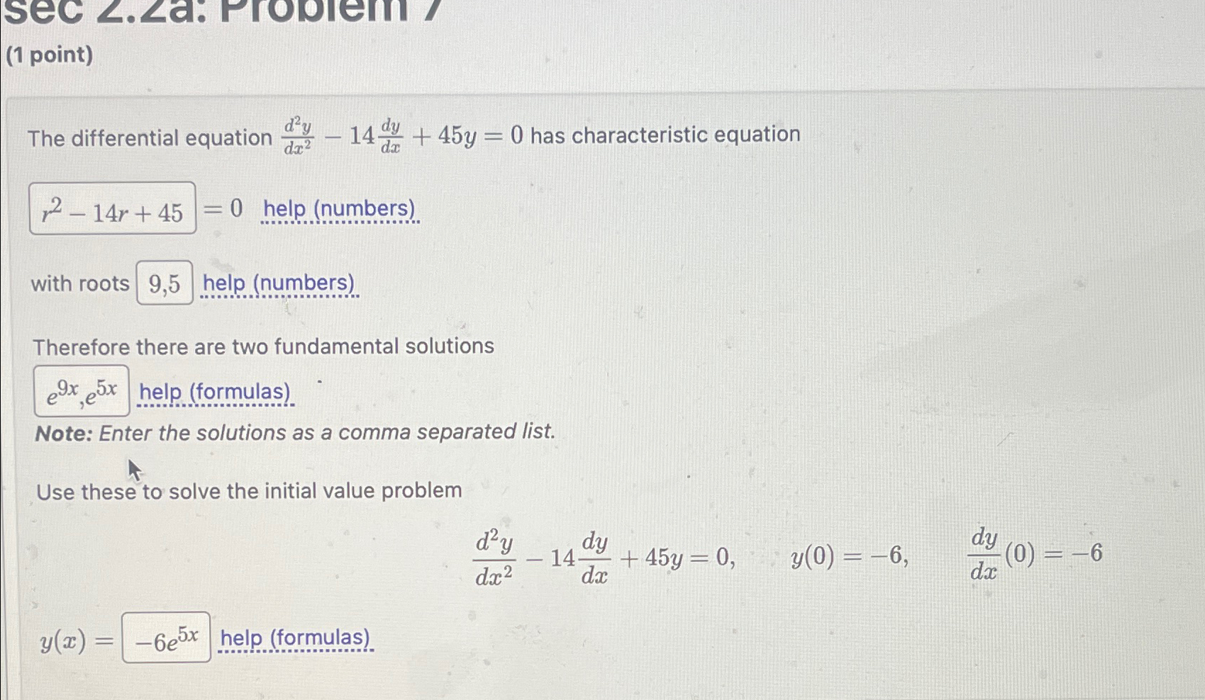 Solved (1 ﻿point)The differential equation | Chegg.com