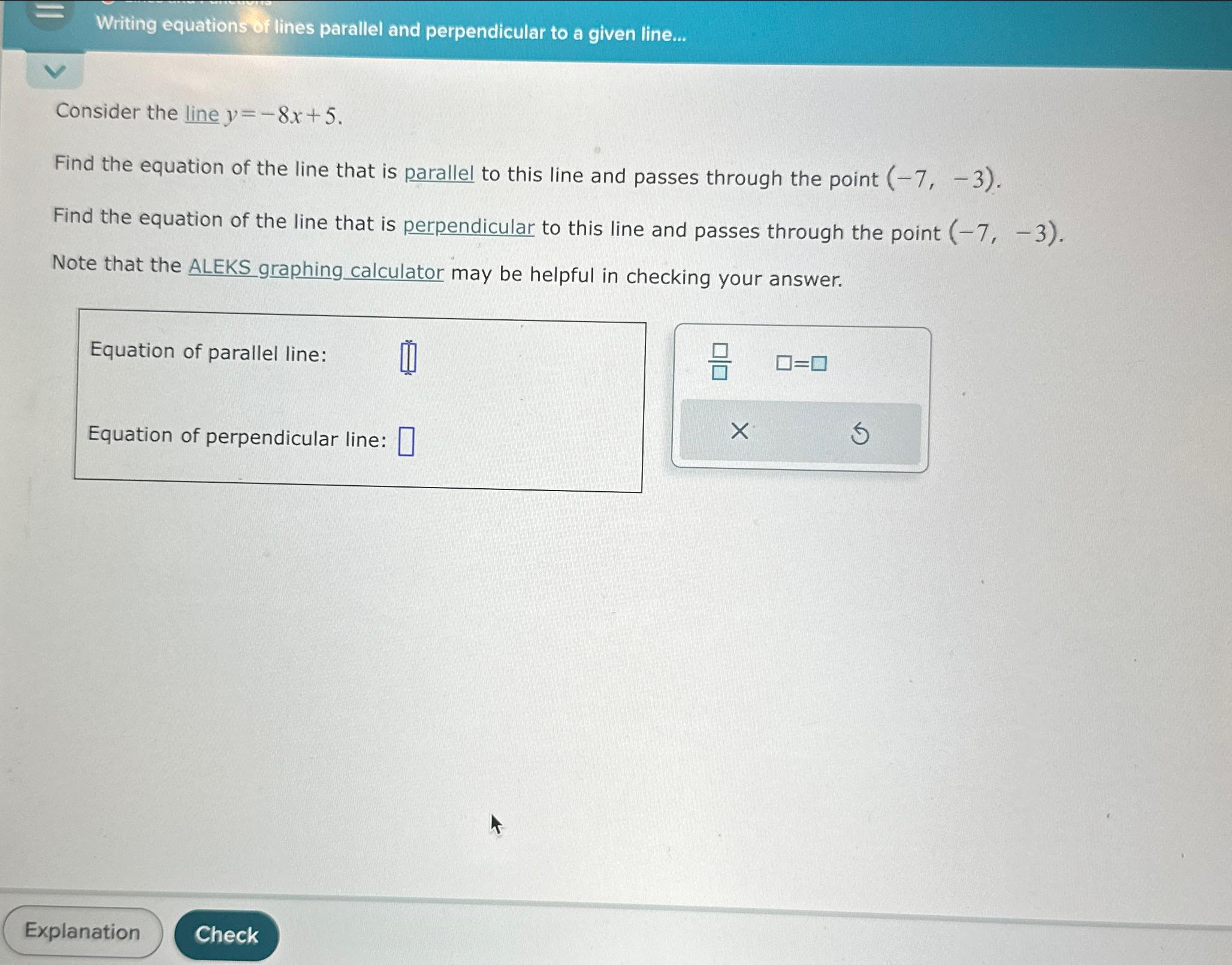 Solved Writing equations of lines parallel and perpendicular | Chegg.com