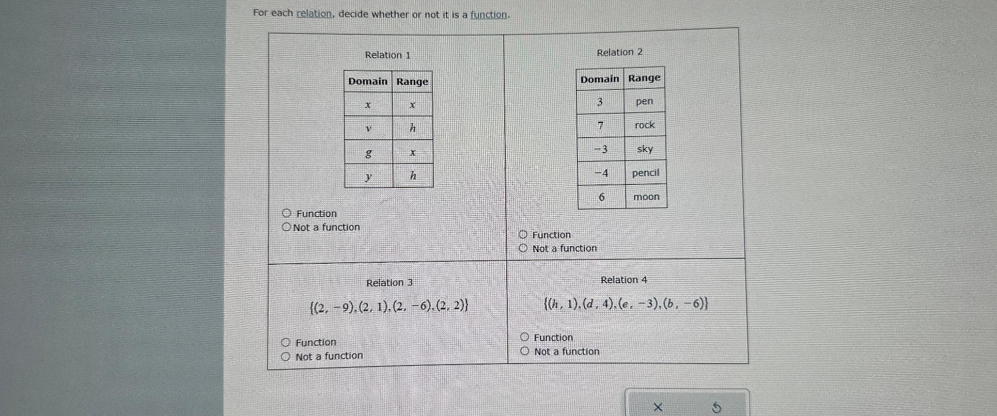 Solved For each relation, decide whether or not it is a | Chegg.com
