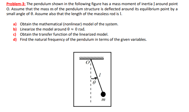 Problem-3: The pendulum shown in the following figure | Chegg.com