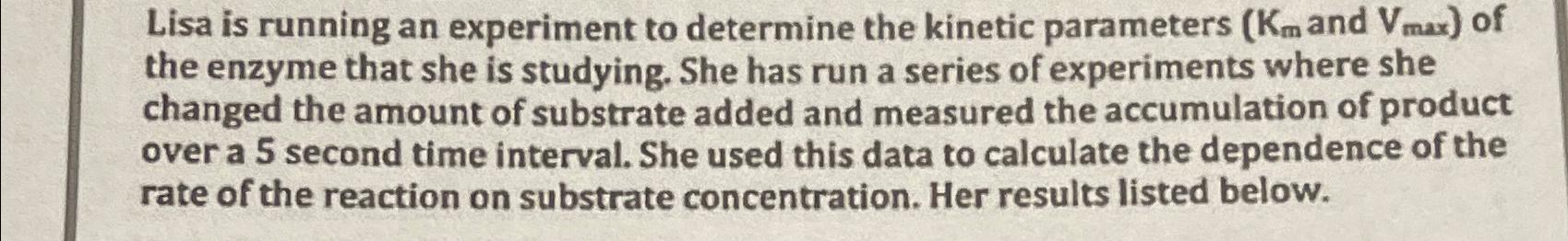 Solved Lisa is running an experiment to determine the | Chegg.com