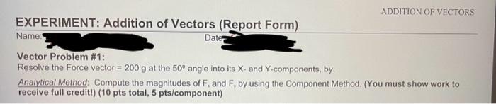 EXPERIMENT: Addition of Vectors (Report Form) | Chegg.com