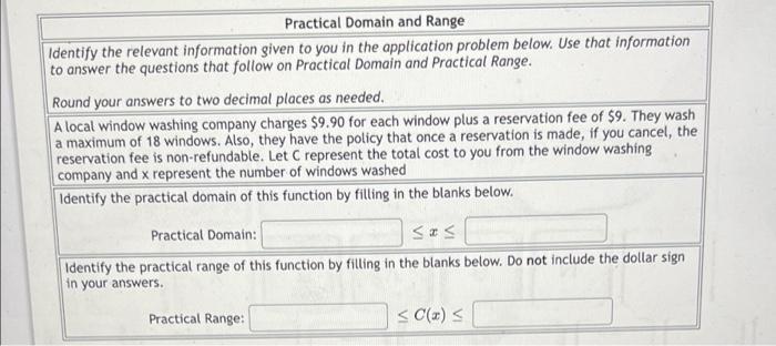 Solved Practical Domain and Range Identify the relevant | Chegg.com
